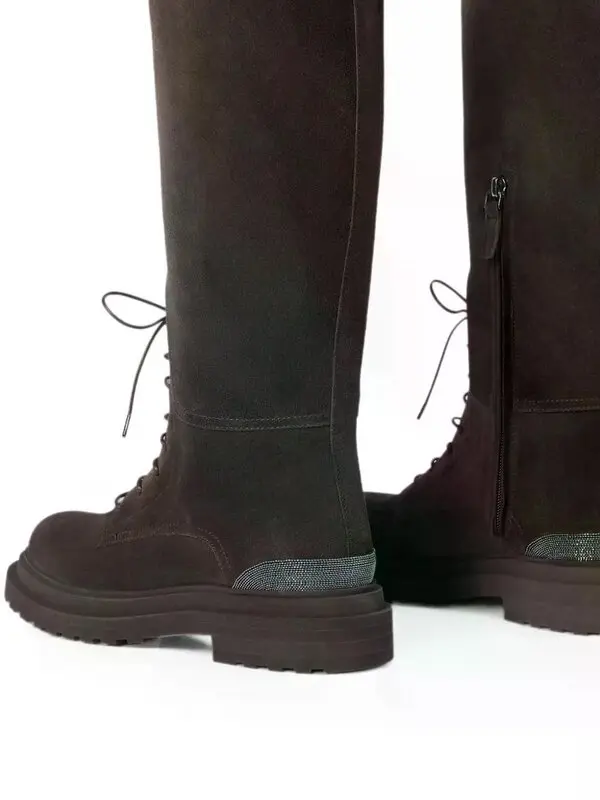 Brunello Cucinelli Suede Lace-up Boots With Monili Embellishment