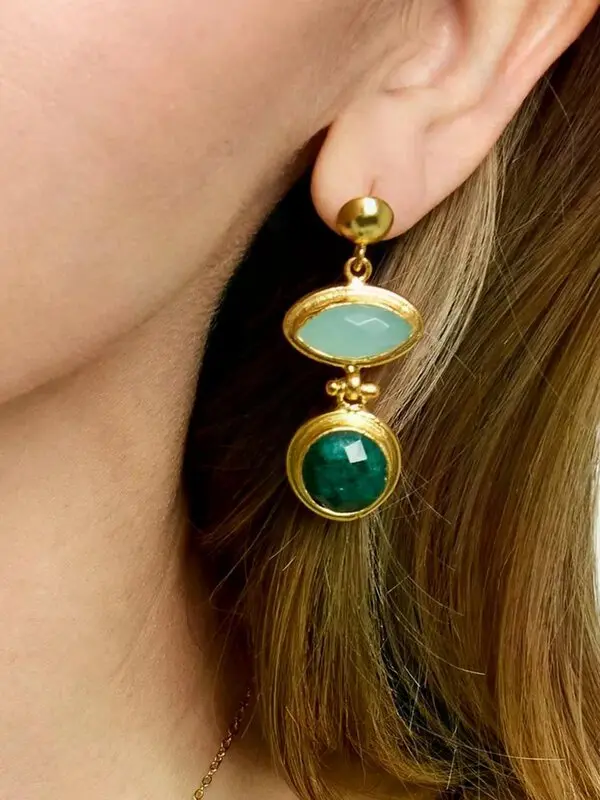 OTTOMAN HANDS Melis Aqua Emerald Drop Earrings