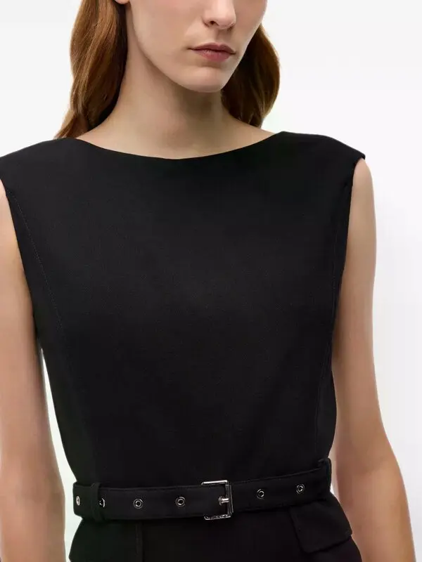 Pinko Belted Sleeveless Midi Sheath Dress - Black