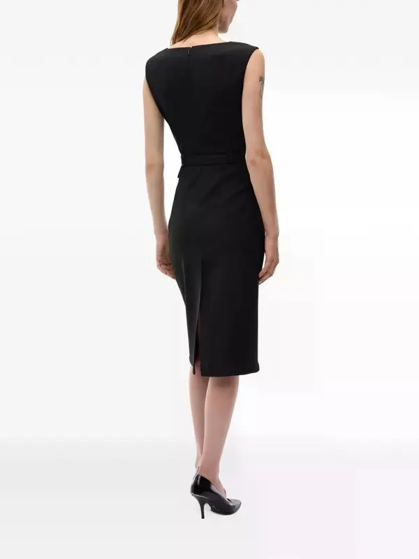 Pinko Belted Sleeveless Midi Sheath Dress - Black