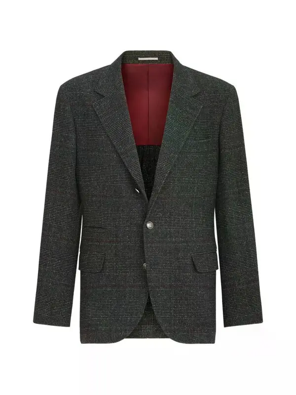 Brunello Cucinelli Silk, Wool And Cashmere Prince Of Wales Flannel Deconstructed Blazer - Grey
