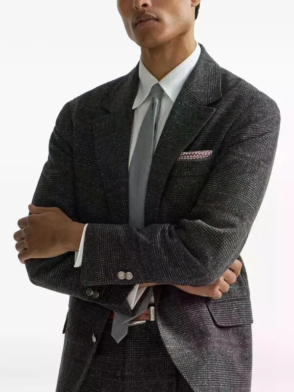 Brunello Cucinelli Silk, Wool And Cashmere Prince Of Wales Flannel Deconstructed Blazer - Grey