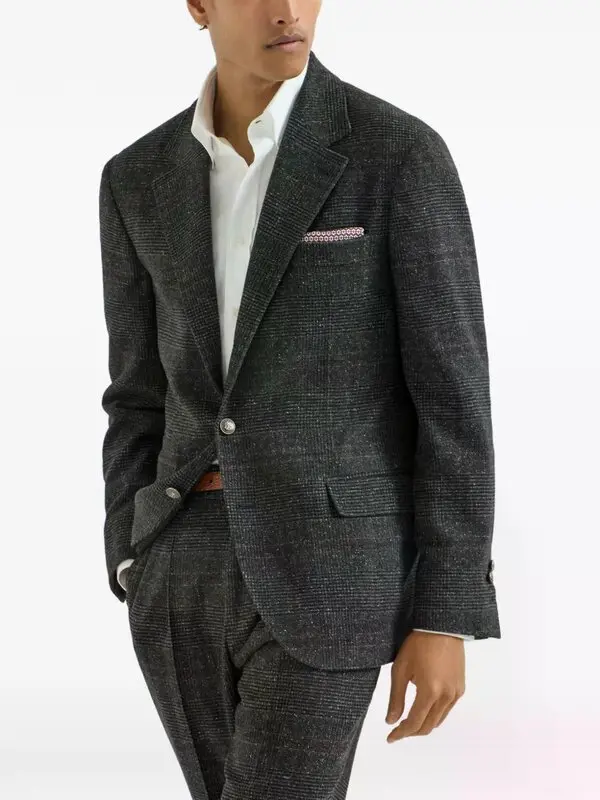 Brunello Cucinelli Silk, Wool And Cashmere Prince Of Wales Flannel Deconstructed Blazer - Grey