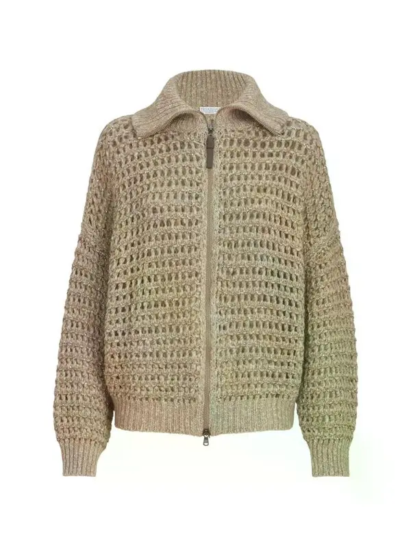 Brunello Cucinelli Virgin Wool And Cashmere Sequined Net Cardigan