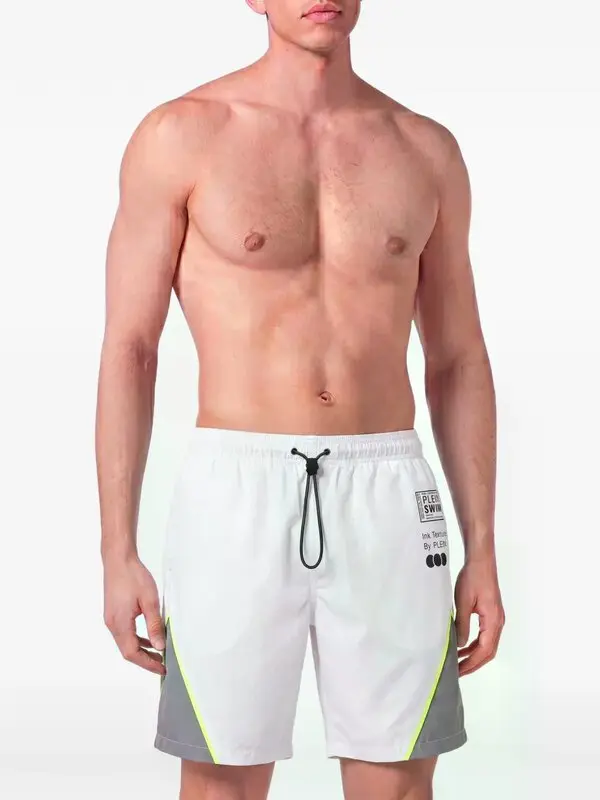 PLEIN SPORT Logo-print Panelled Swim Shorts - White