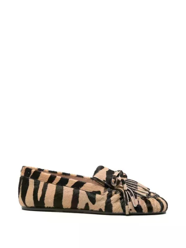 STUART WEITZMAN Fringe-detail Zebra-print Loafers - Neutrals