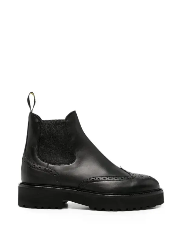 DOUCAL'S Leather Brogue Detail Chelsea Boots