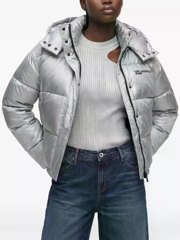 Karl Lagerfeld Cropped Shiny Puffer Jacket