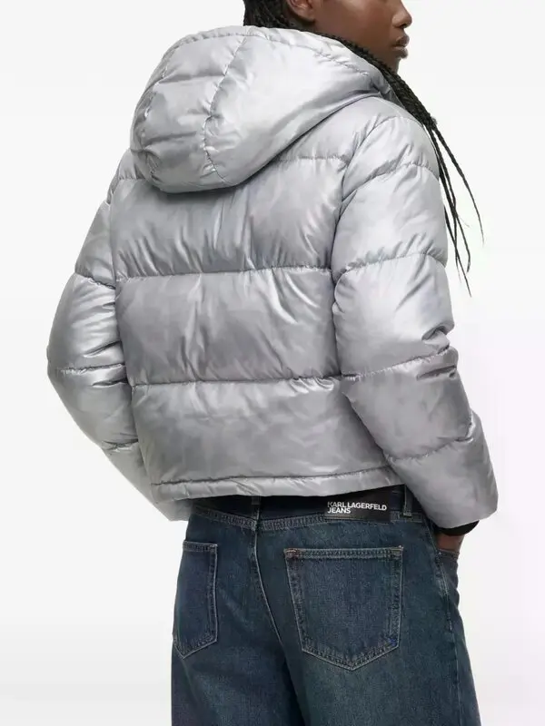 Karl Lagerfeld Cropped Shiny Puffer Jacket - Silver