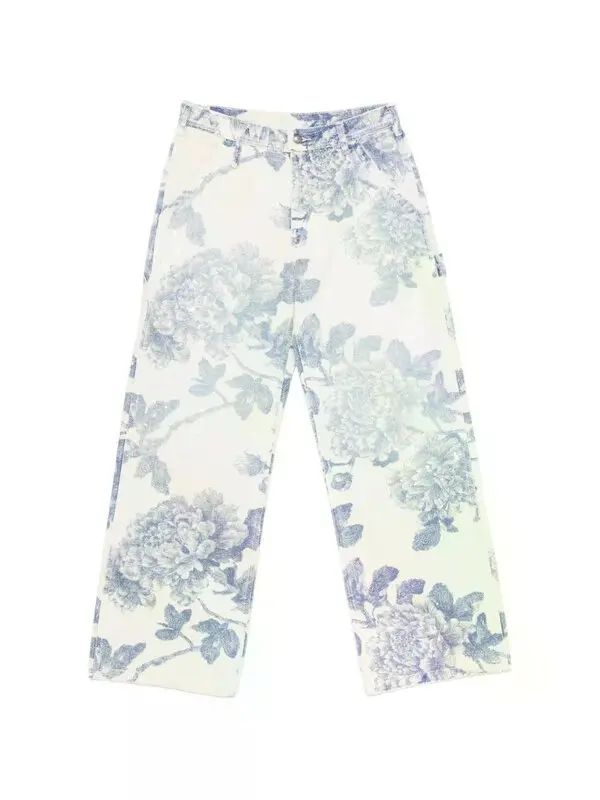 R13 Floral Print Wide Leg Jeans
