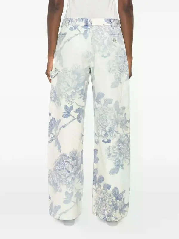 R13 Floral Print Wide Leg Jeans
