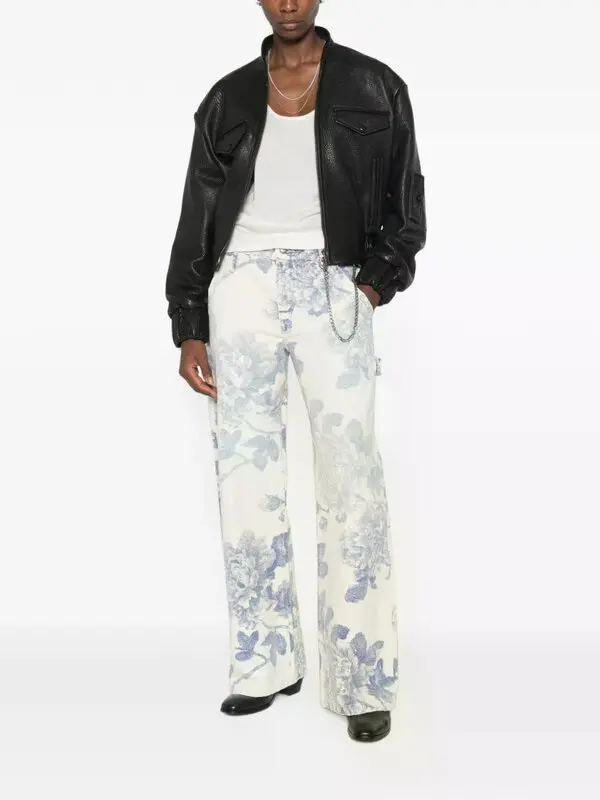 R13 Floral Print Wide Leg Jeans - White