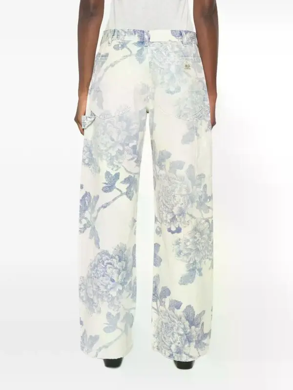 R13 Floral Print Wide Leg Jeans - White
