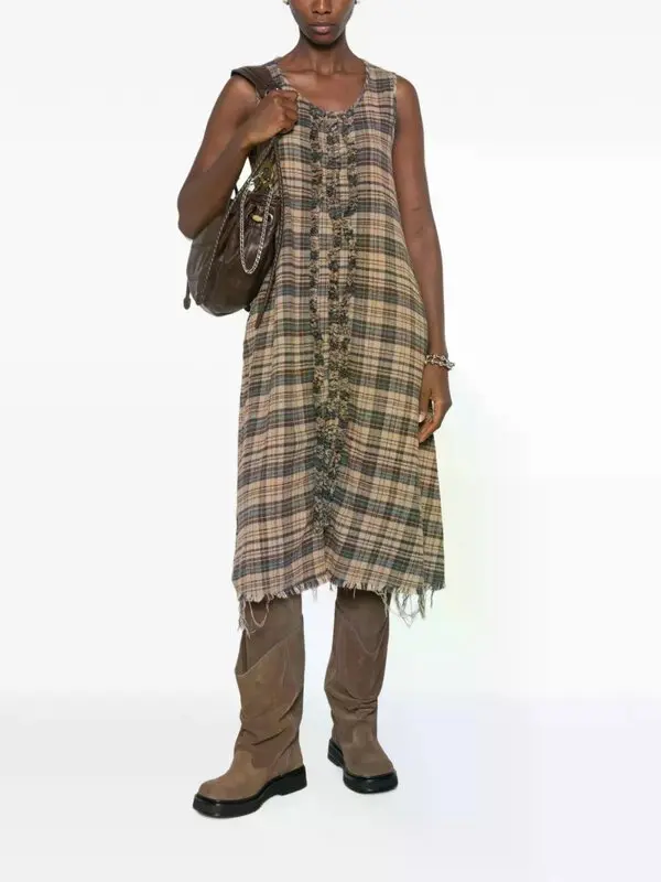 R13 Ruffled Checked Midi Dress