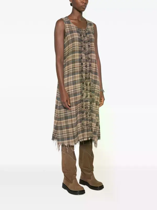 R13 Sleeveless Ruffled Plaid Midi Dress