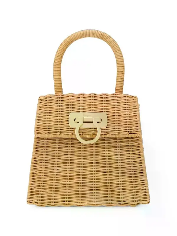 FERRAGAMO Woven Wicker Tote Bag - Neutrals
