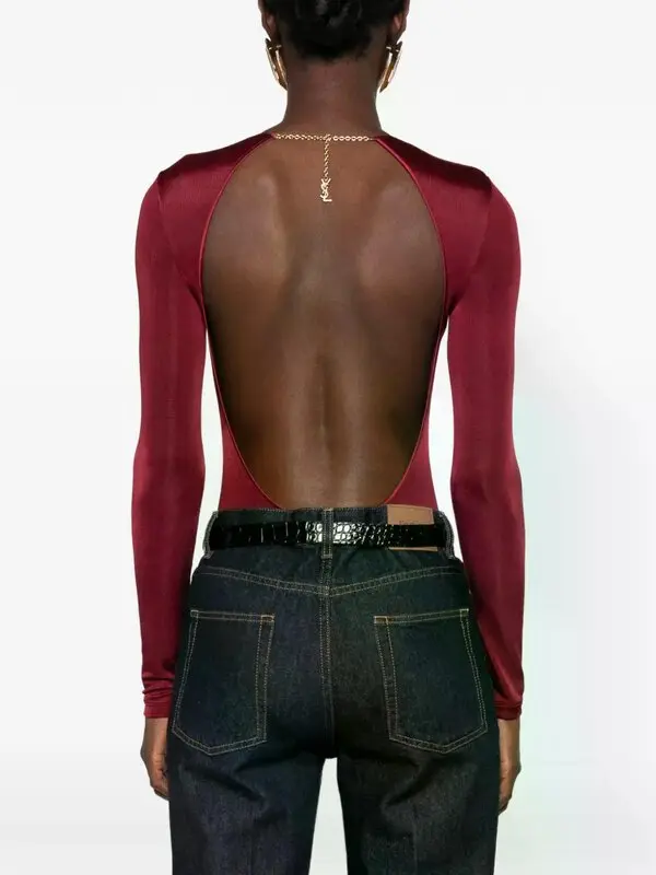 Saint Laurent Open-back Long-sleeve Bodysuit - Red