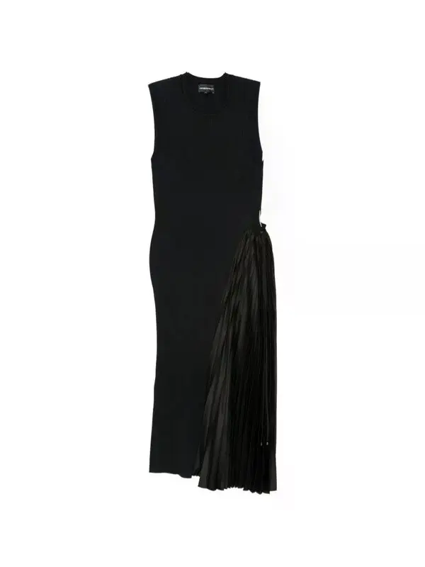 Emporio Armani Pleated-panel Ribbed-knit Midi Dress - Black