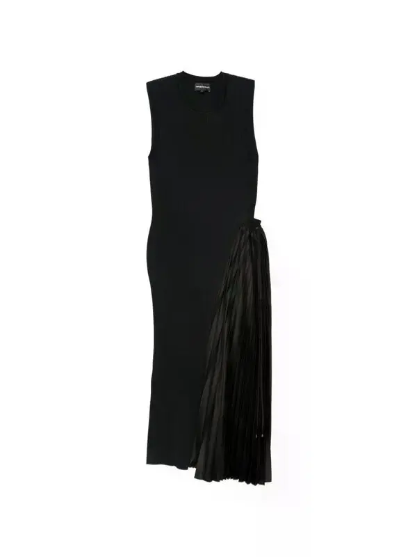 Emporio Armani Ribbed Knit Midi Dress With Pleated Panel
