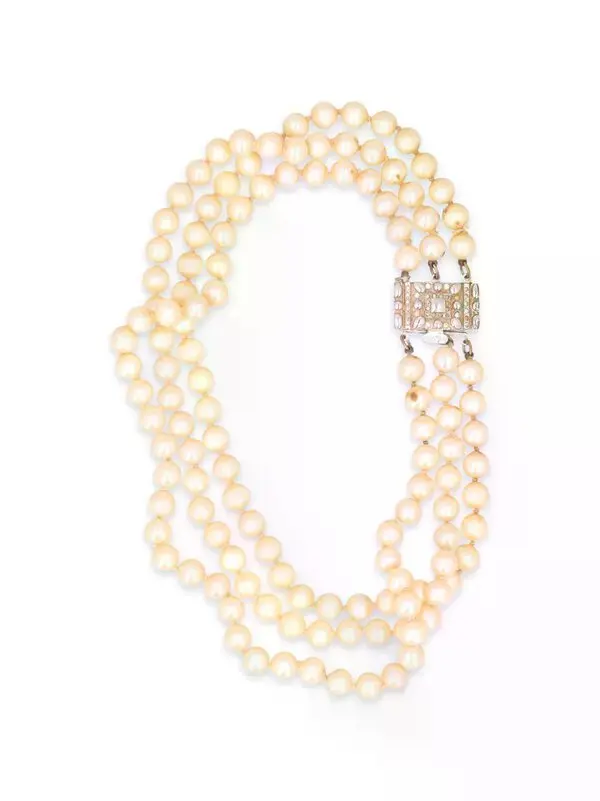 Vintage Three-strand Faux Pearl Necklace With Crystal Embellishment