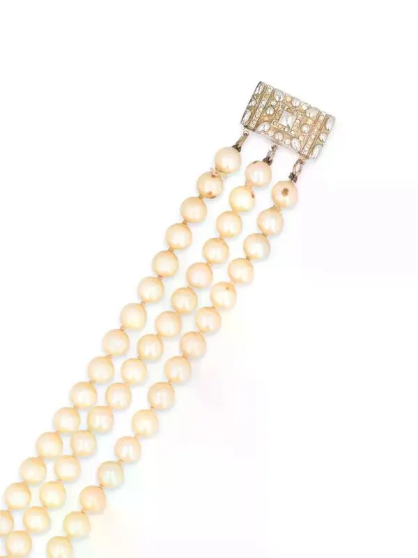 Vintage Three-strand Faux Pearl Necklace With Crystal Embellishment