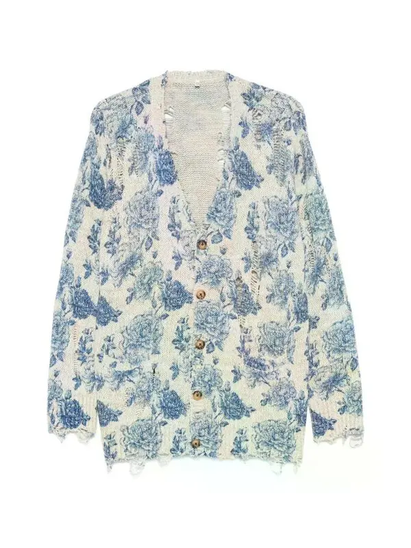 R13 Floral Print Distressed Cardigan