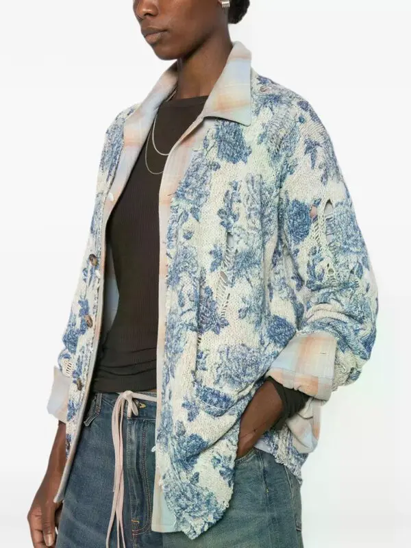 R13 Floral Print Distressed Cardigan
