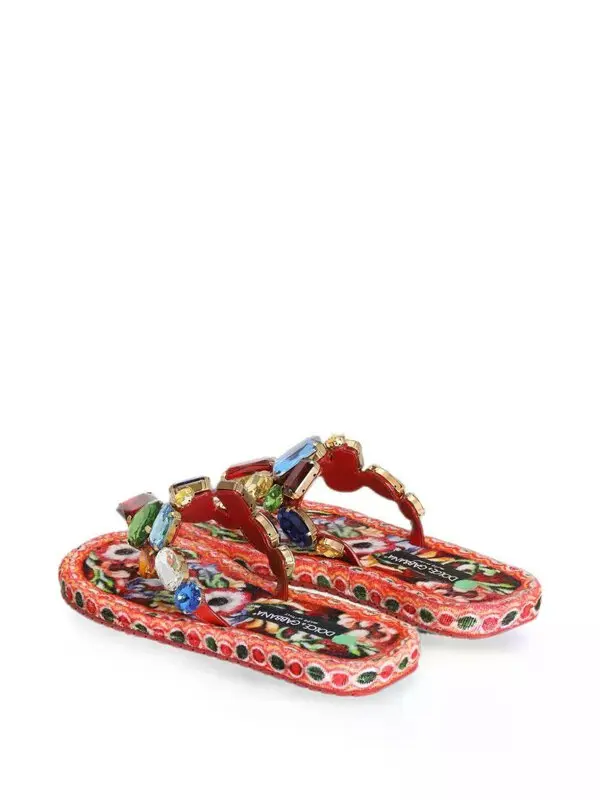 Dolce & Gabbana Carretto Print Embellished Flip Flops - Red