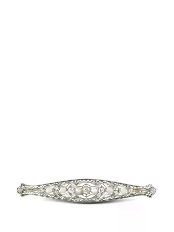 LB EXCLUSIVE 14k Yellow Gold Diamond And Pearl Brooch - Silver
