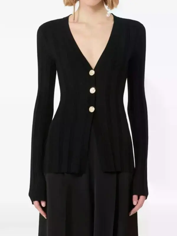 Sportmax Laser Ribbed-knit V-neck Cardigan