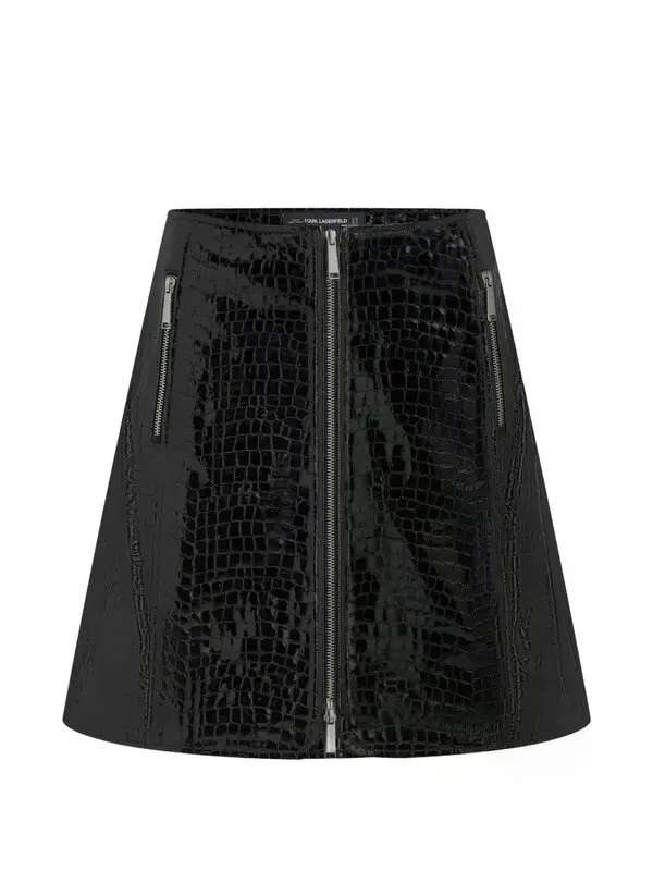 Karl Lagerfeld Studio Croc Leather Skirt - Black