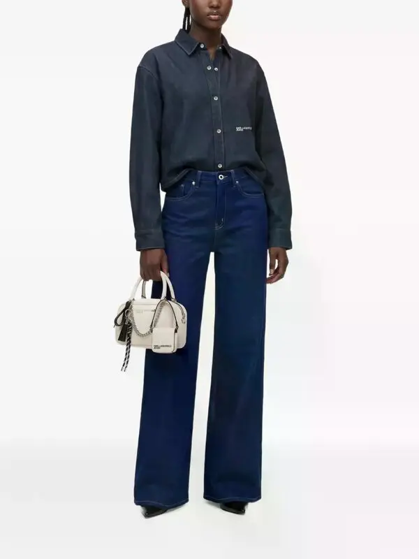 Karl Lagerfeld Boxy Logo Detail Denim Shirt