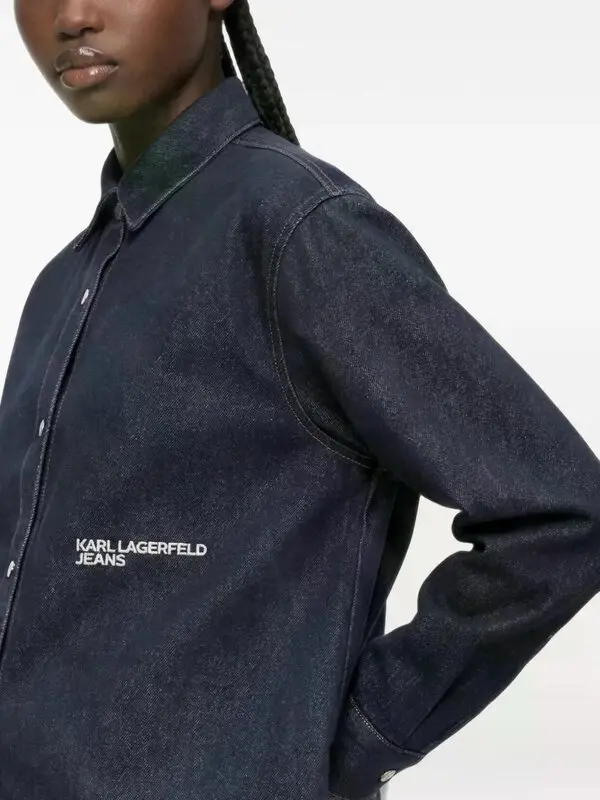 Karl Lagerfeld Boxy Logo Detail Denim Shirt
