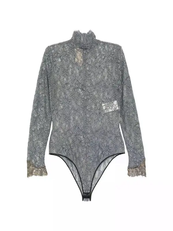 Valentino Garavani Lace-detail Long-sleeve Bodysuit - Grey