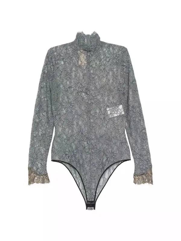 Valentino Garavani Lace Detail Long Sleeve Bodysuit - Grey