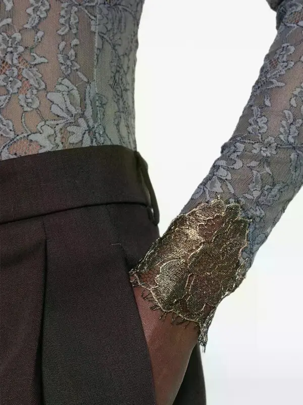 Valentino Garavani Lace Detail Long Sleeve Bodysuit - Grey