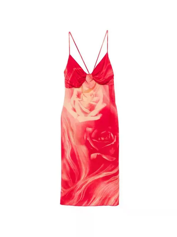 Roberto Cavalli 2000s Floral-print Spaghetti-strap Midi Dress - Red