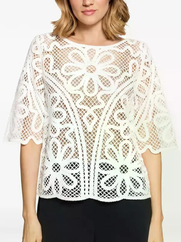 BETTY BARCLAY Floral Crochet Scalloped Hem Top