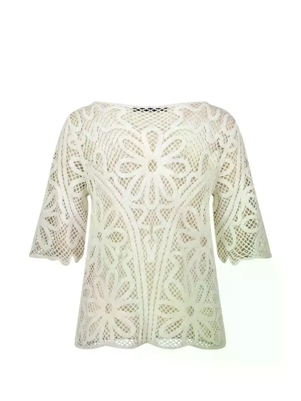 BETTY BARCLAY Floral Crochet Scalloped Hem Top