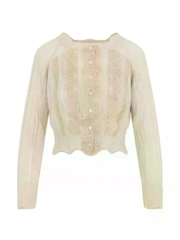 Ermanno Scervino Lace-panelled Pointelle-knit Cardigan