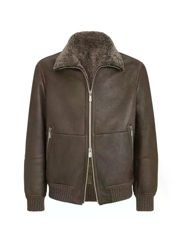 Brunello Cucinelli Vintage-effect Shearling Bomber Jacket