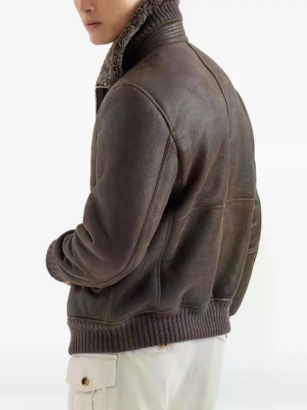 Brunello Cucinelli Vintage-effect Shearling Bomber Jacket