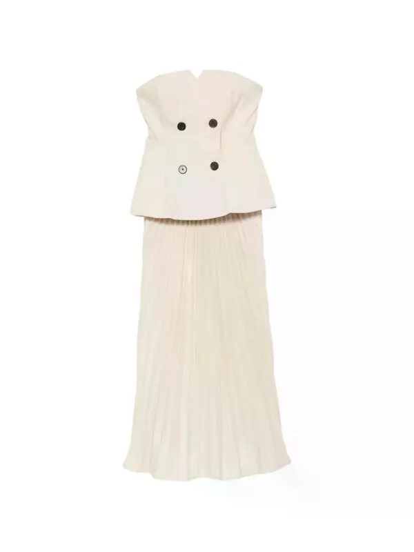 SELF-PORTRAIT Double-breasted Pleated Midi Dress - Neutrals