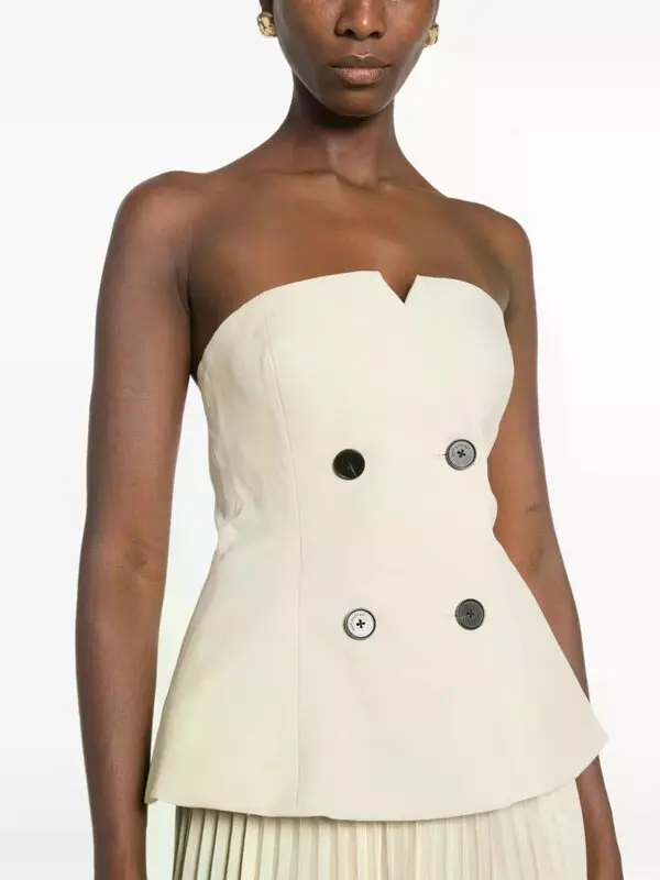 SELF-PORTRAIT Double-breasted Pleated Midi Dress - Neutrals