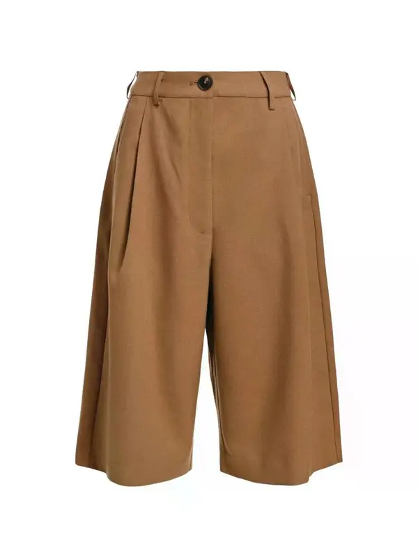 Essentiel Antwerp Pleated Tailored Wide-leg Shorts - Brown