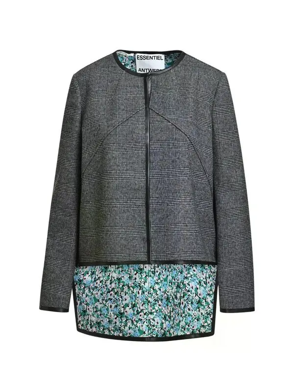 Essentiel Antwerp Kiah Checked-pattern Floral-lining Asymmetric Jacket