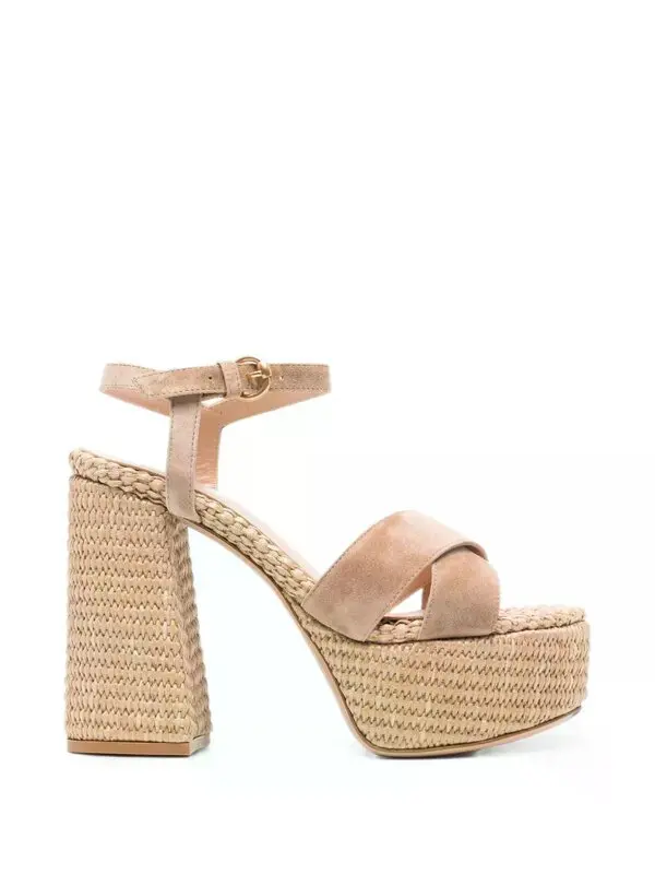 GIANVITO ROSSI Suede Crossover-strap Sandals - Neutrals