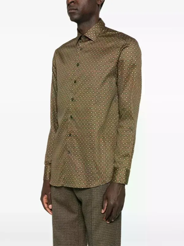 Etro Geometric-print Long-sleeve Shirt - Green
