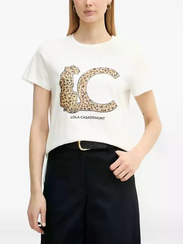 Lola Casademunt Sequin-embellished Logo Print T-shirt