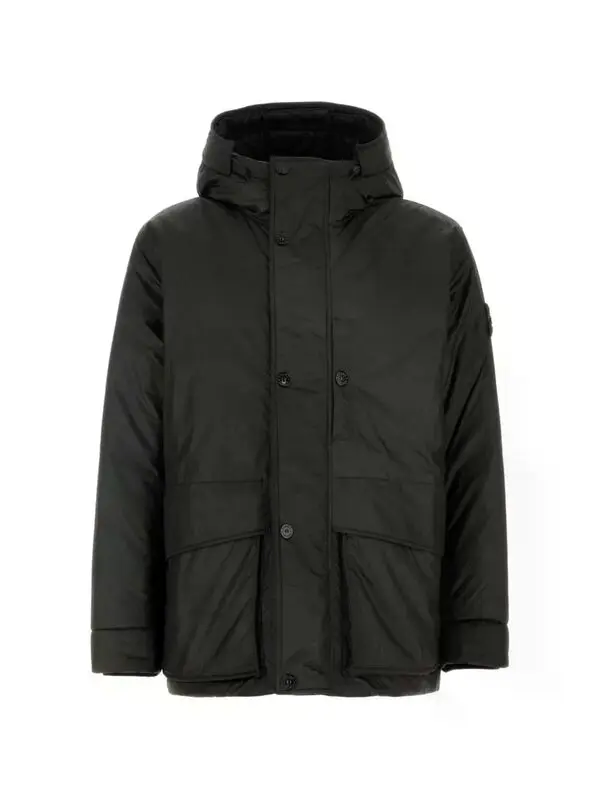 Stone Island Hooded Button-up Jacket - Black